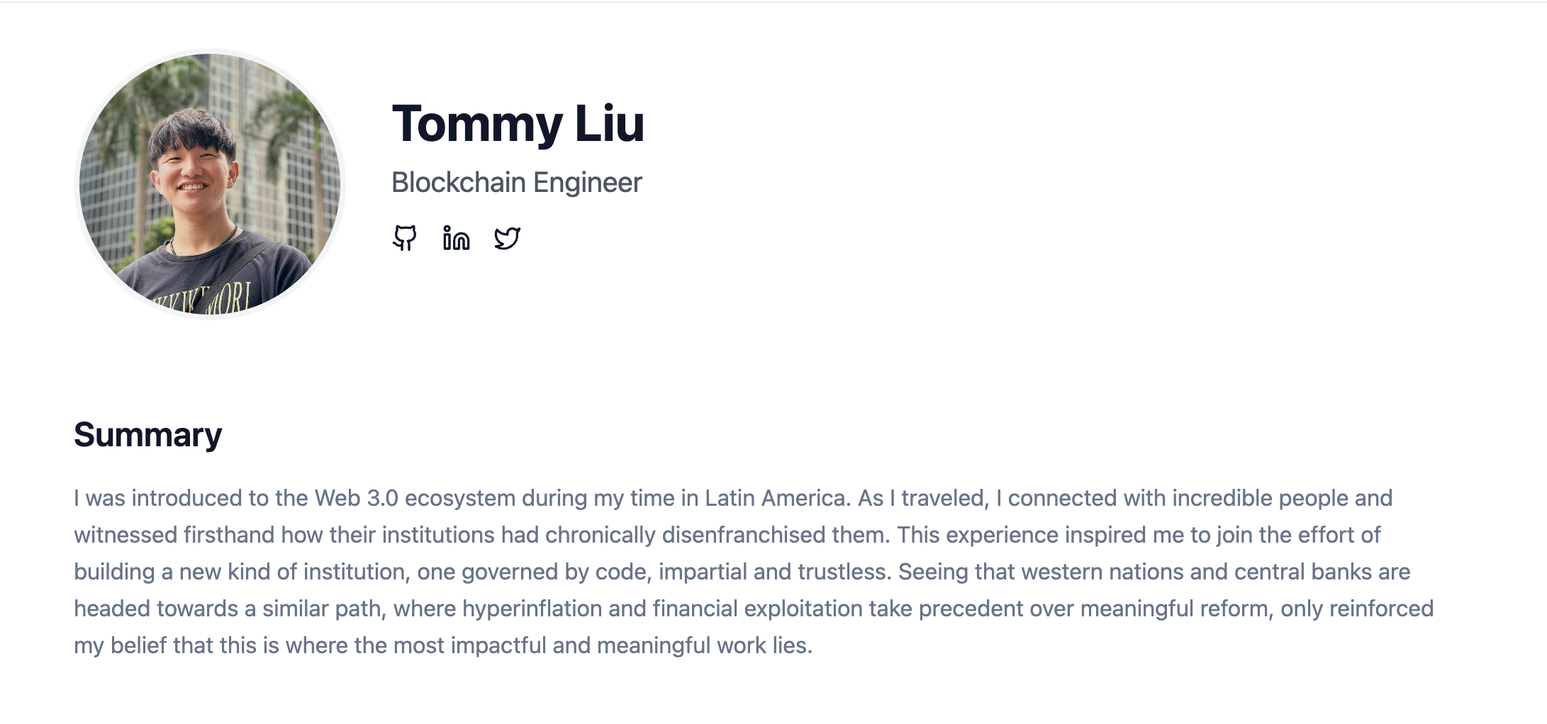 Tommy Liu - Blockchain Engineer | Web3 Developer Portfolio